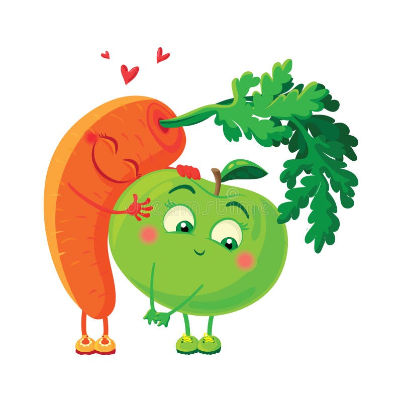 Carrots in Love with the Apple. Vegetables Hug. Stock Vector ...