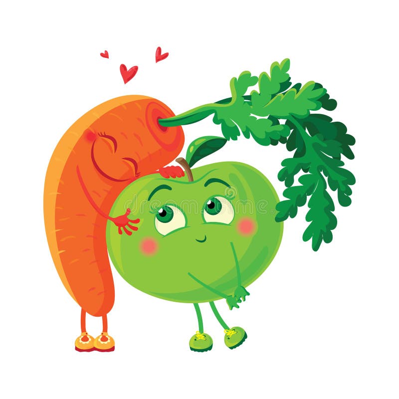 Carrots in Love with the Apple. Vegetables Hug. Stock Vector ...