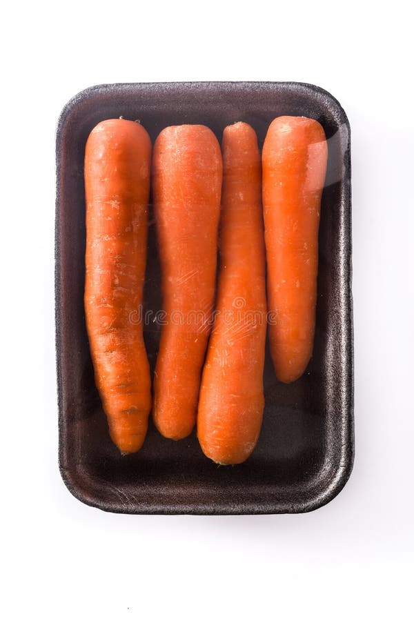 Carrots Packaged in Plastic Isolated on White Background. Stock Image ...