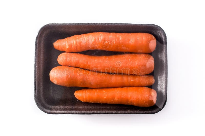 Carrots Packaged in Plastic Isolated on White Background. Stock Image ...