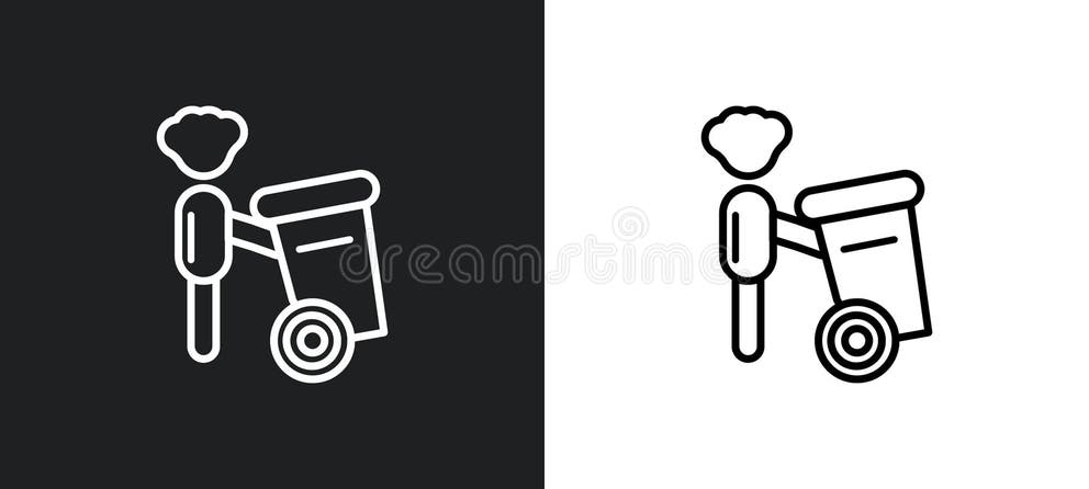 Carry Garbage Outline Icon in White and Black Colors. Carry Garbage ...
