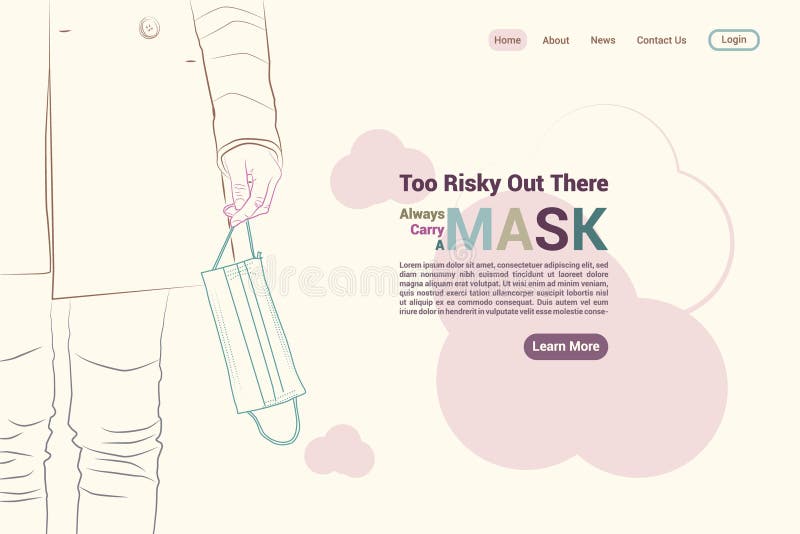 Carry a Mask Illustration, with Line Art Style for Landing Page Design ...