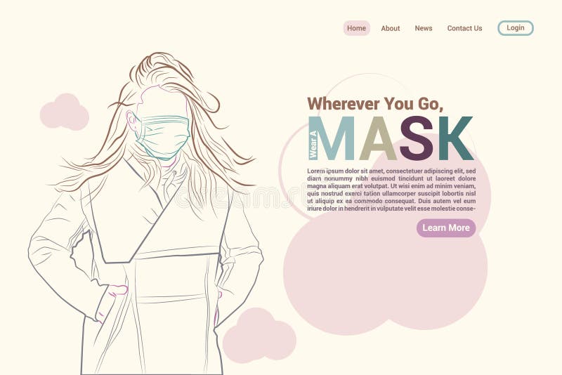 Wear a Mask Illustration, with Line Art Style for Landing Page Design ...