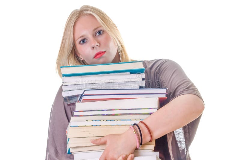 Student with Heavy Study Load of Books Stock Photo - Image of ...