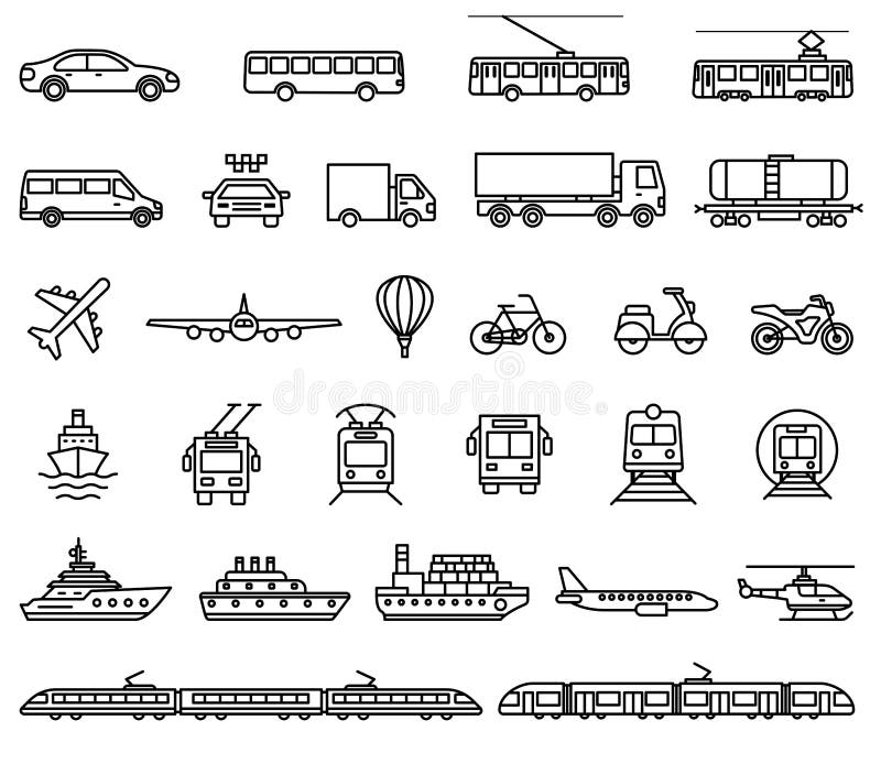 Transport Icons. Vector Isolated Outline Illustrations Collection Stock ...