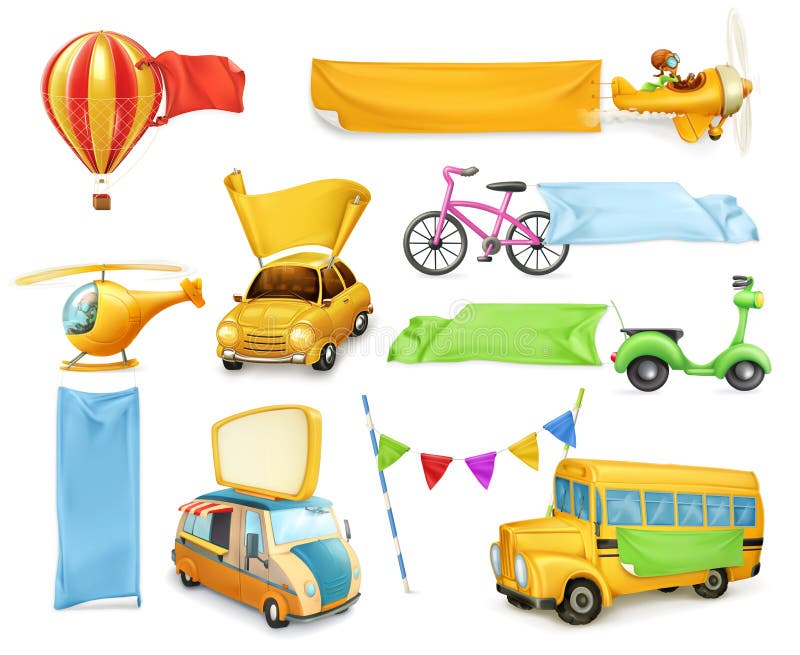 Cars and Airplanes with Banners and Flags Stock Vector - Illustration ...