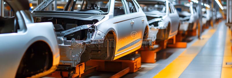 Cars on Assembly Line in Various Stages Stock Illustration ...