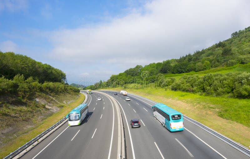 Cars and buses on the road stock photo. Image of logistic - 94469530