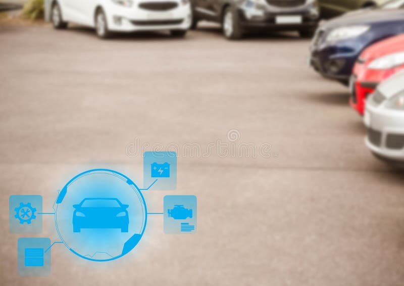 Cars in Carpark with Blue Interface Stock Illustration - Illustration ...