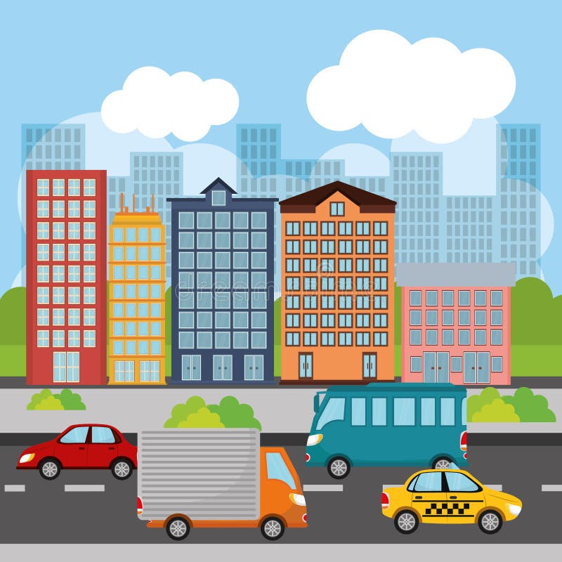 Cars in the city stock vector. Illustration of urban - 64339539