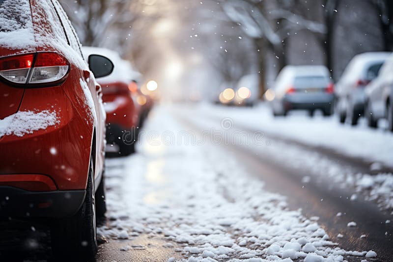 Cars Covered with Snow on the Road during a Blizzard Stock Illustration ...
