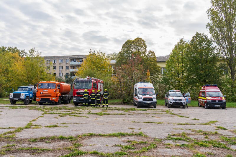 Cars of Different Services Raised on a Training Alert, Emergency Case ...