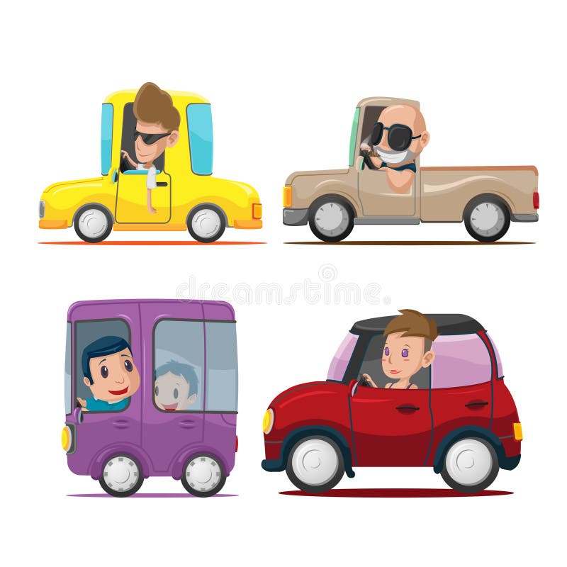 Cars Driver Cartoon Collection Set Vector Stock Vector - Illustration ...