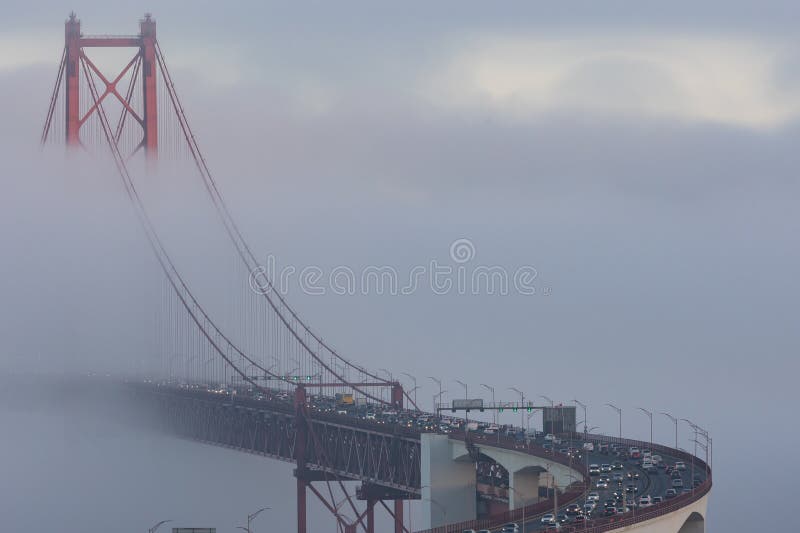 Cars Driving Across the Bridge in the Dense Fog Stock Image - Image of ...