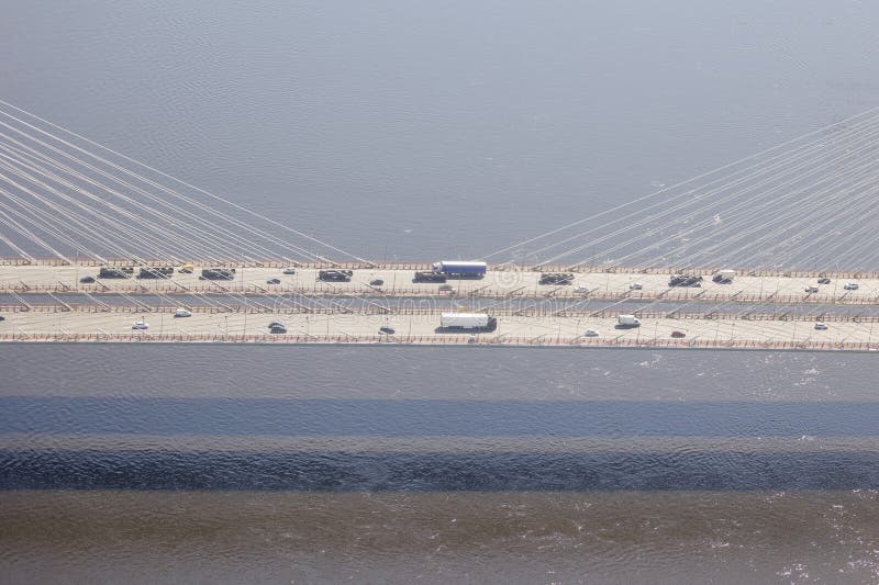 Cars Driving on a Cable-stayed Bridge Stock Photo - Image of journey ...