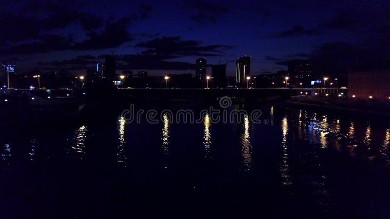 Cars Go Over the Bridge. Night City Stock Footage - Video of copter ...