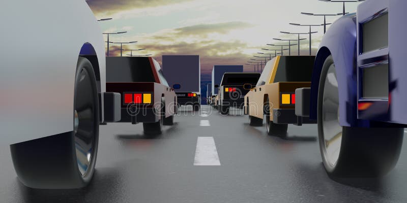 Cars on a Highway - 3D Illustration Stock Illustration - Illustration ...