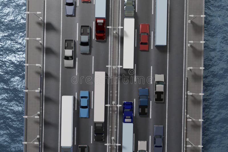 Cars on a Highway, View from Above - 3D Illustration Stock Illustration ...