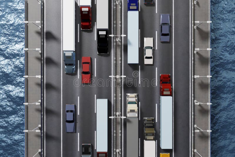 Cars on a Highway, View from Above - 3D Illustration Stock Illustration ...