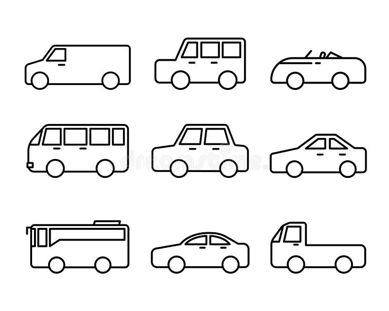 Car Line Icons on White Background Stock Vector - Illustration of flat ...