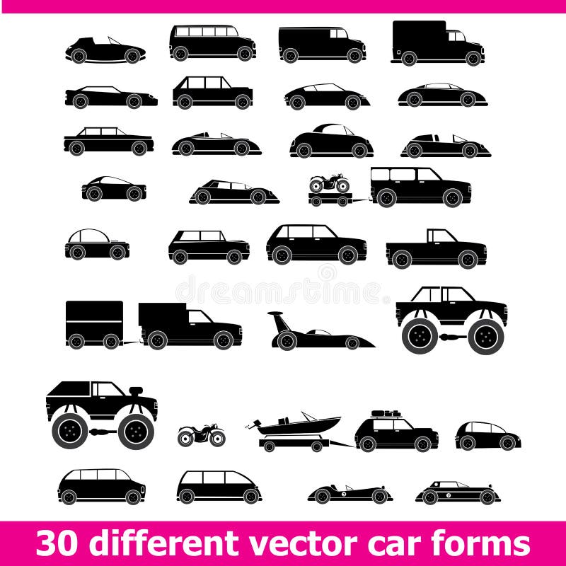 Cars Icons Set . 30 Different Vector Car Forms Stock Vector ...