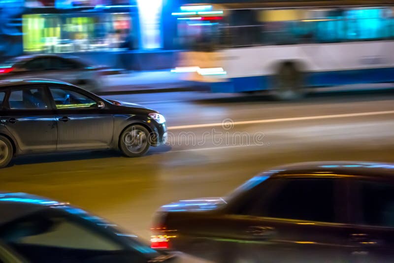 Cars in Motion in the Night City Stock Photo - Image of abstract, cars ...