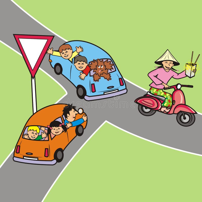 Cars and motorcycle stock illustration. Illustration of humorous - 32411635