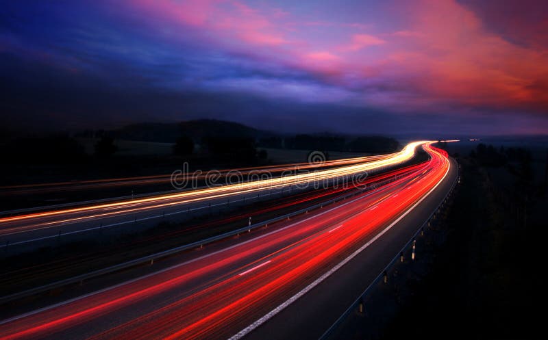 Cars at Night with Motion Blur Stock Photo - Image of season, night ...