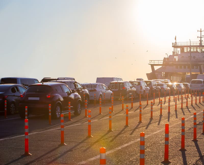 Cars in Queue To the Ferry. Stock Image - Image of automobile, heavy ...