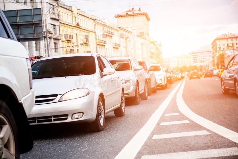 Queue of cars on the turn stock photo. Image of automobile - 87674184