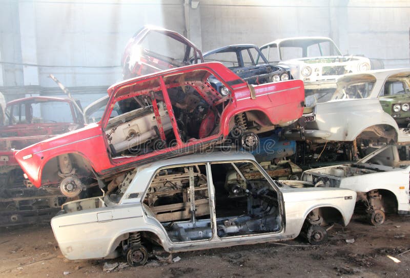 Demolished Cars in Junkyard Stock Photo - Image of transportation ...