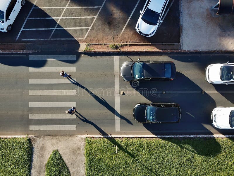 Cars on the Road with a Pedestrian Crossing. Stock Image - Image of ...