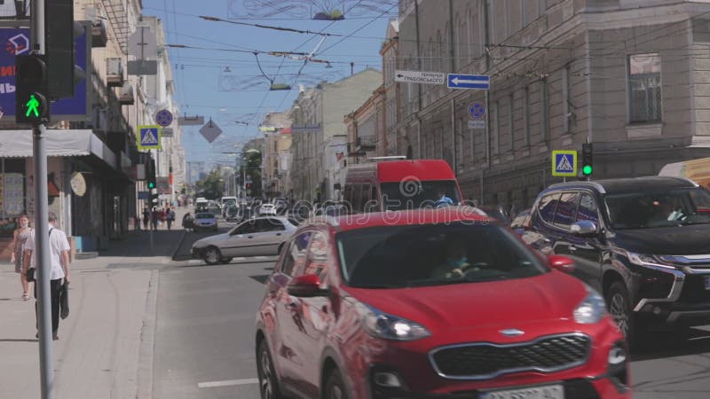 Cars Stand at the Intersection with a Traffic Light. Cars in a Big City ...