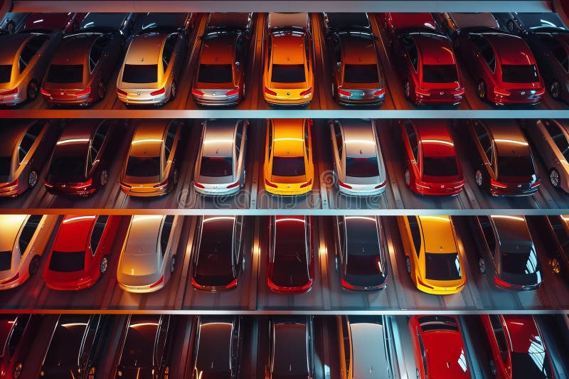 Cars Stand in a Row in a Parking Lot Stock Photo - Image of group ...
