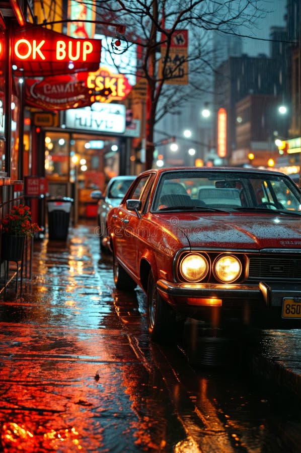 Cars on the Streets of Chicago at Night Stock Illustration ...