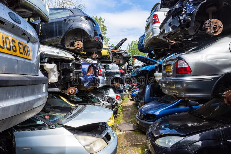 Devizes Wiltshire May 22nd 2019 a Pile of 3 Broken Cars in a Scrapyard ...