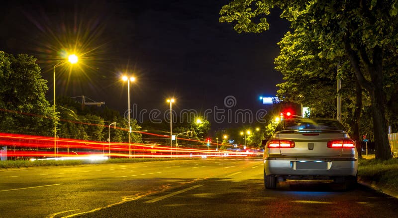 Cars Trails in Night with Long Exposure Stock Photo - Image of cars ...