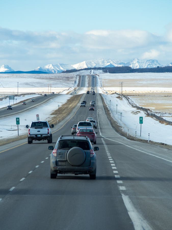 Cars on Trans-Canada Highway AB-1 from Calgary To Banff Editorial Stock ...