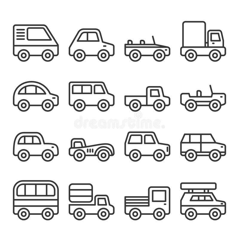 Cars and Trucks Line Icons Set. Vector Stock Vector - Illustration of ...