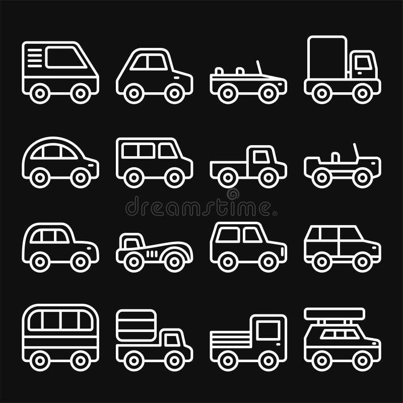 Cars and Trucks Line Icons Set. Vector Stock Illustration ...