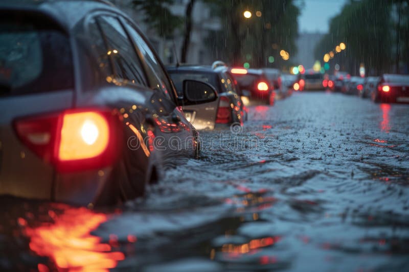 Cars in Water after Heavy Rain and Flooding - AI Generated Stock ...