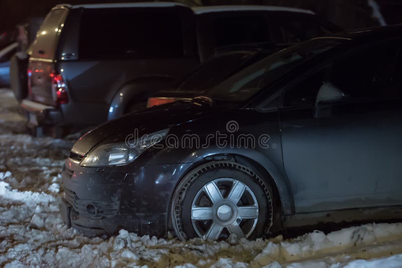 Cars on a Winter Night in a Parking Lot Stock Photo - Image of winter ...