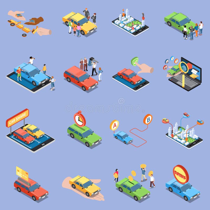 Carsharing Isometric Flowchart Stock Vector - Illustration of location ...