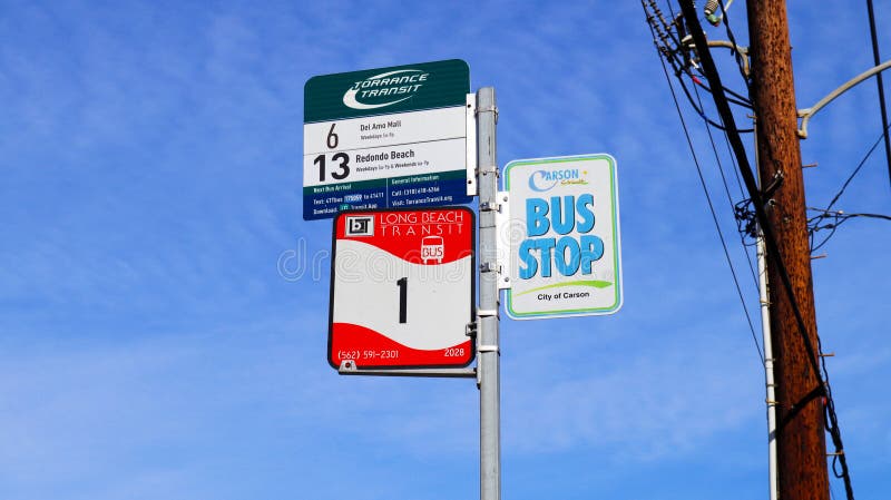 Carson, California: Bus Stop with Torrance Transit, Long Beach Transit ...