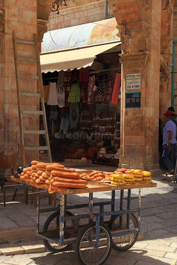 Cart of Bread in the Streets of Old Jerusalem Editorial Image - Image ...