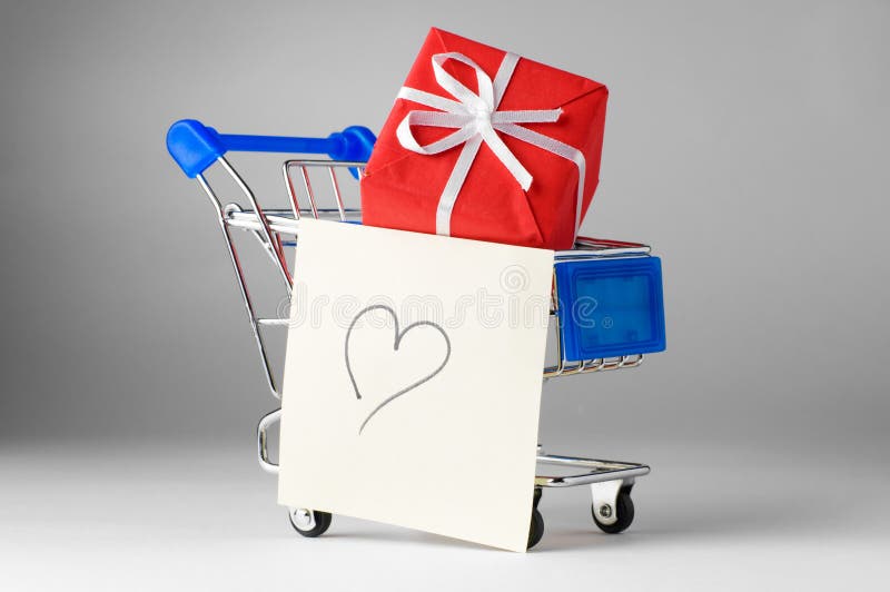 Cart with gifts and heart stock image. Image of carrying - 18233005