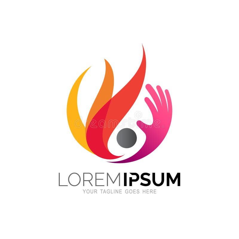 Human Logo and Fire Icon Template, Hand Symbol Stock Illustration ...
