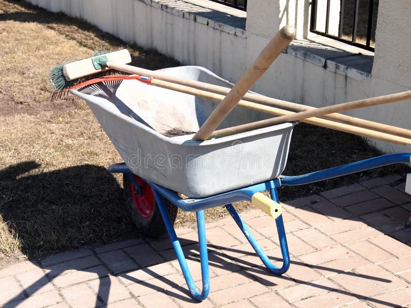 Cart with Tools for Spring Cleaning Stock Photo - Image of tool, space ...