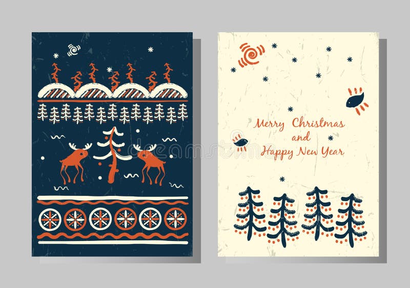 Cartazes Do Natal No Estilo Da Arte Popular Ilustração do Vetor ...