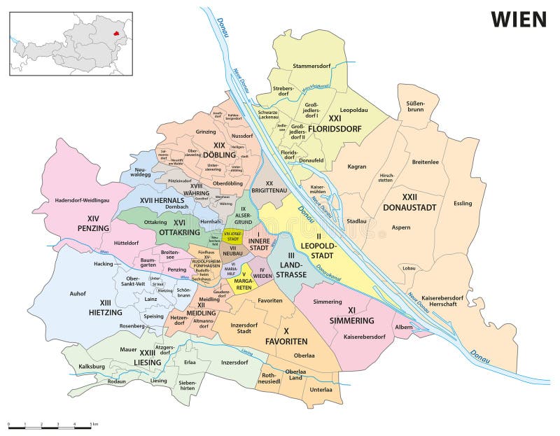 Carte Administrative Vectorielle De La Capitale Autrichienne Vienne ...